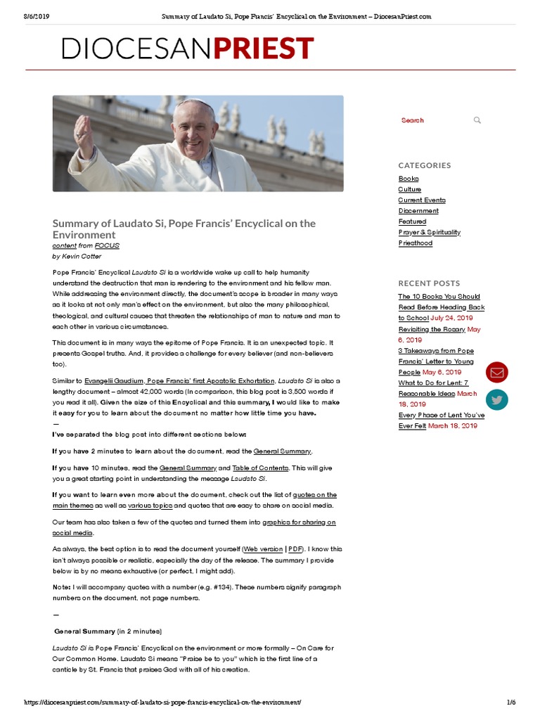Summary of Laudato Si, Pope Francis' Encyclical On The Environment ...