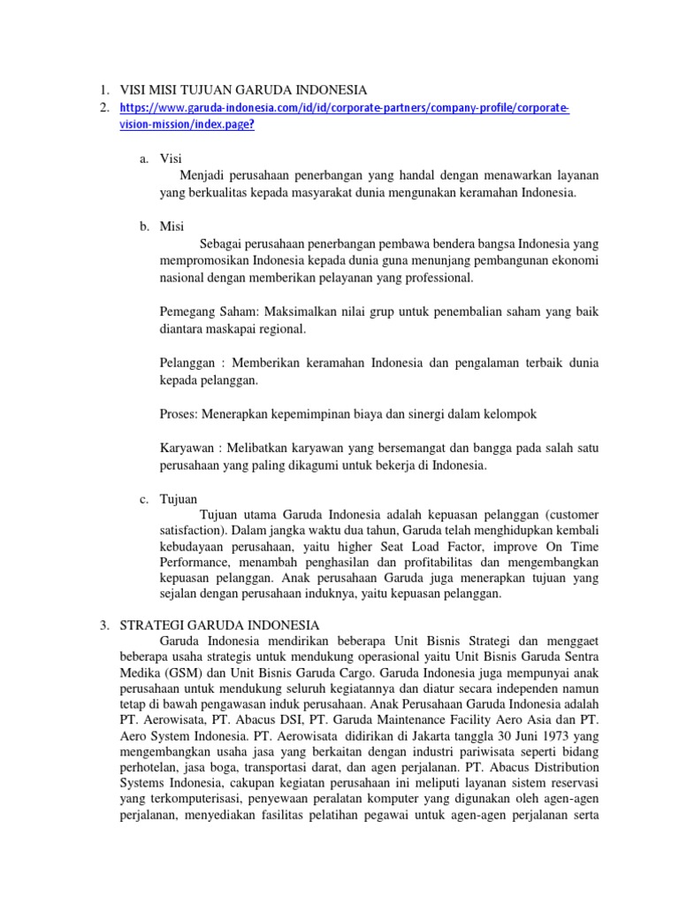 Visi Misi Tujuan Garuda Indonesia | PDF