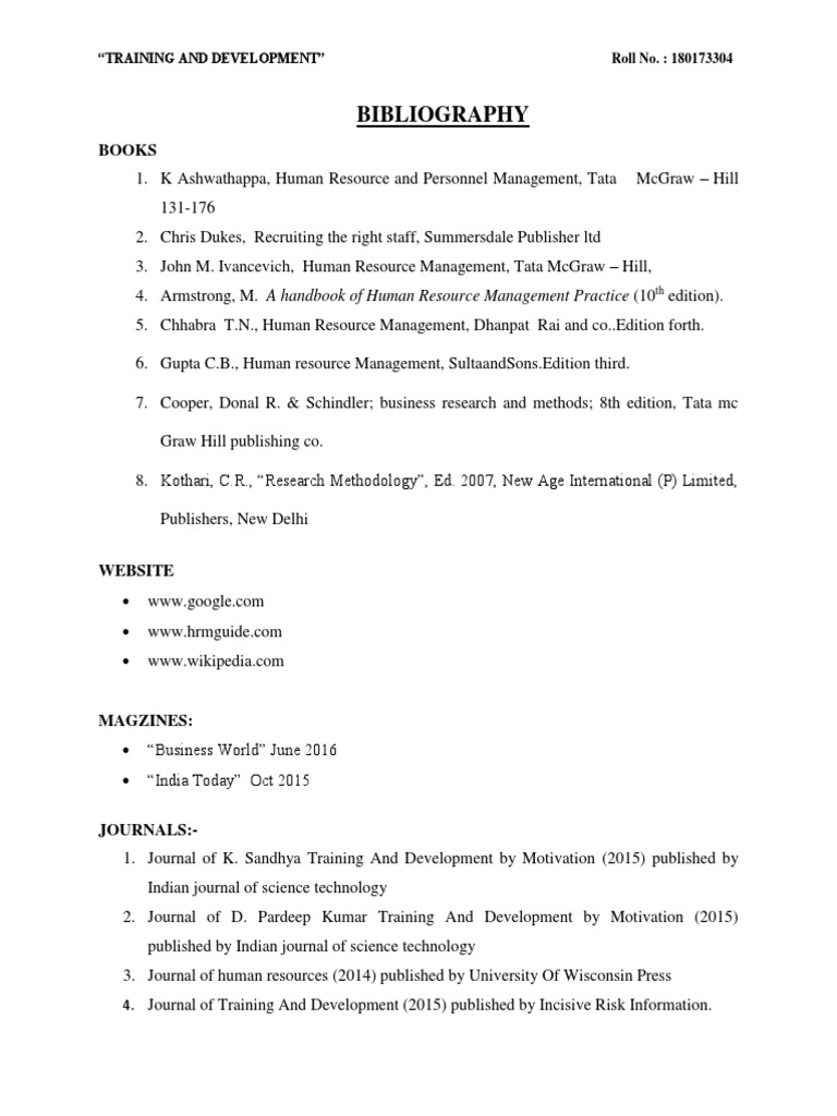BIBLIOGRAPHY | PDF | Human Resource Management | Business