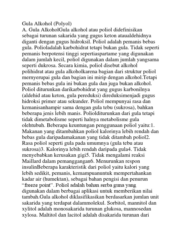 Manfaat dan Karakteristik Gula Alkohol | PDF | Memasak, Makanan ...