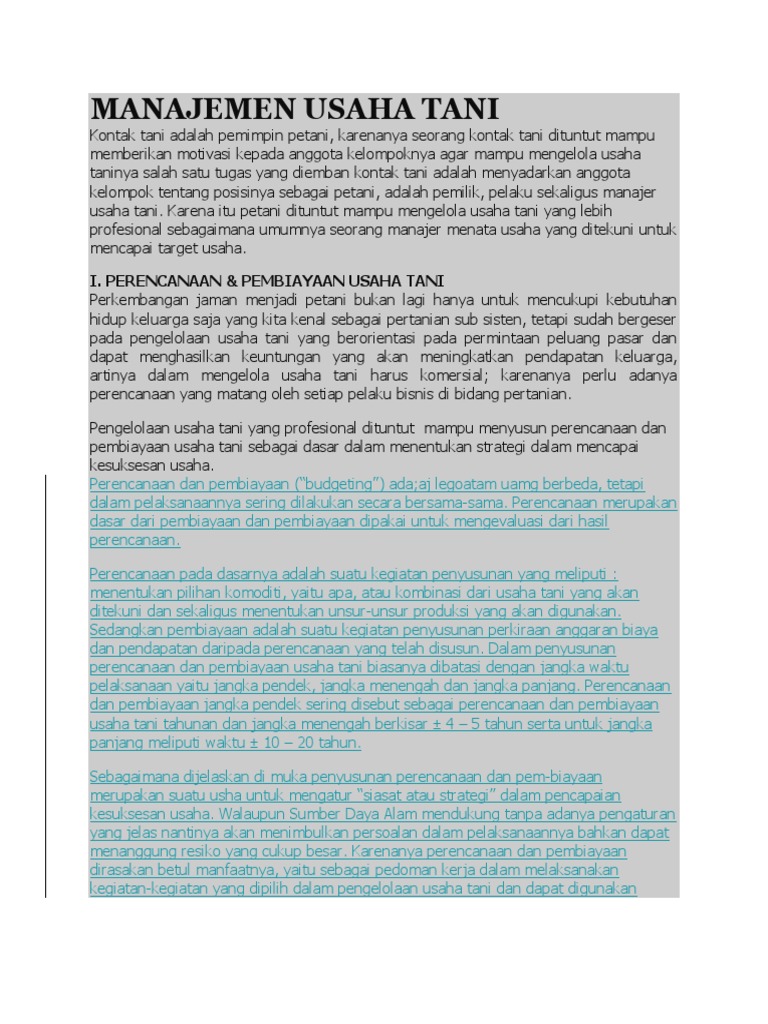 Manajemen Usaha Tani | PDF