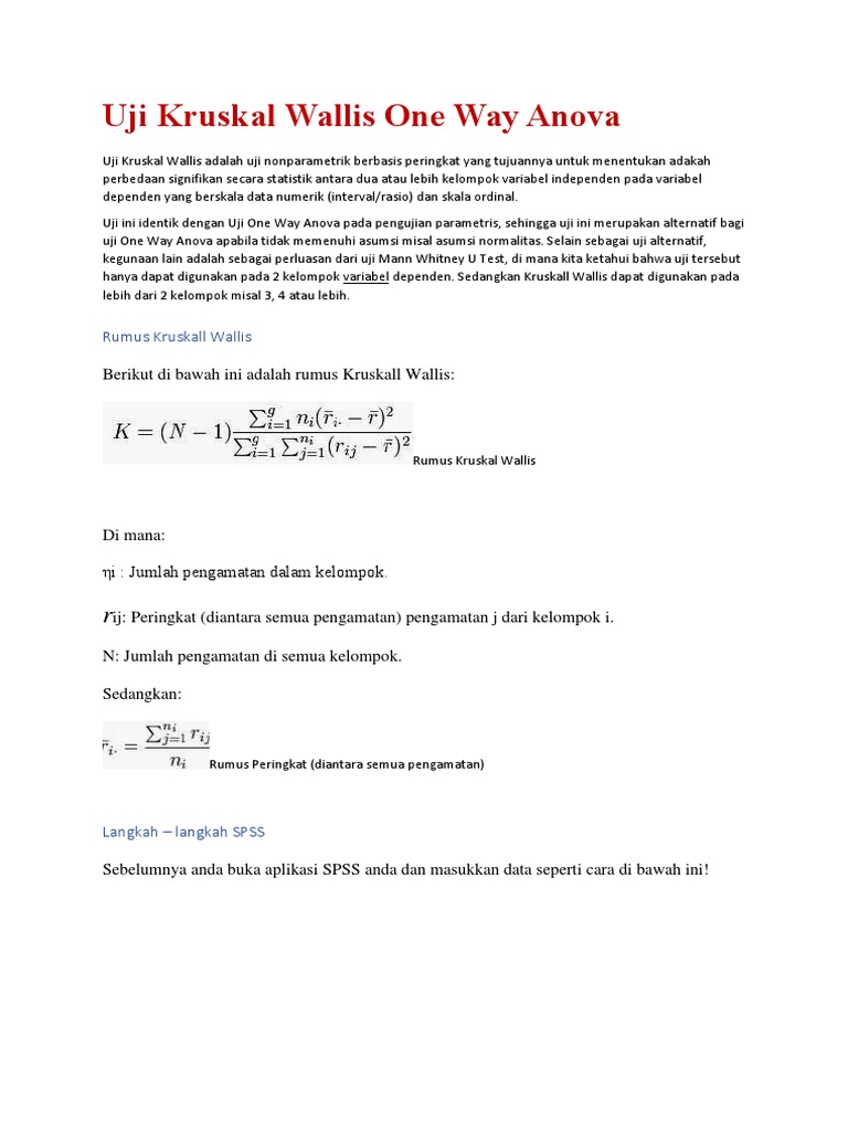 Uji Kruskal Wallis One Way Anova | PDF
