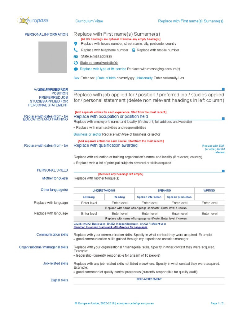 EuroPass CV - Ecv - Template - en | PDF