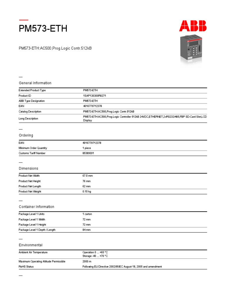 1SAP130300R0271 Pm573 Ethac500 Prog Logic Contr 512kb | PDF ...