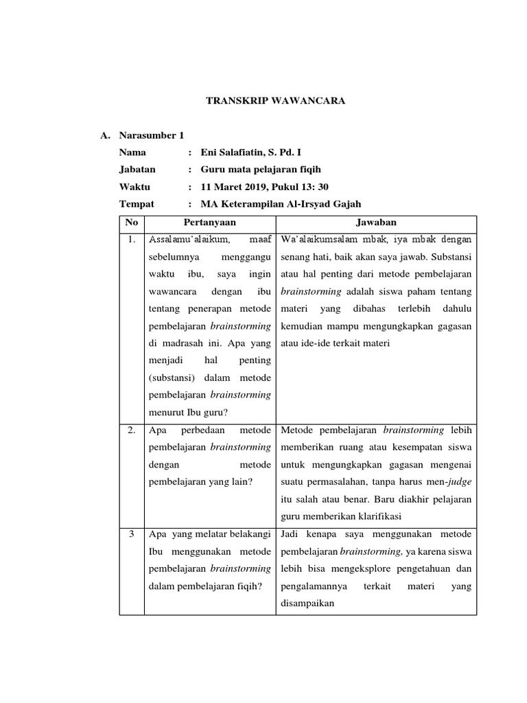 Transkrip WAWANCARA | PDF