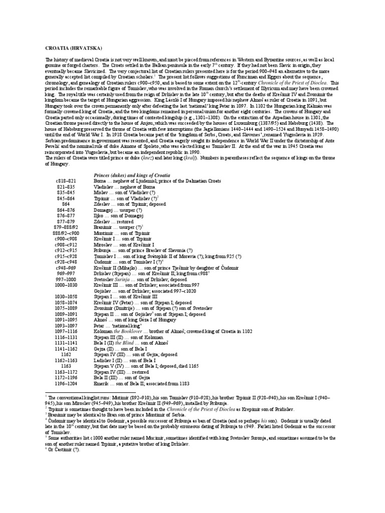 Croatian Monarchs: A Historical Overview | PDF | Croats | European Monarchs