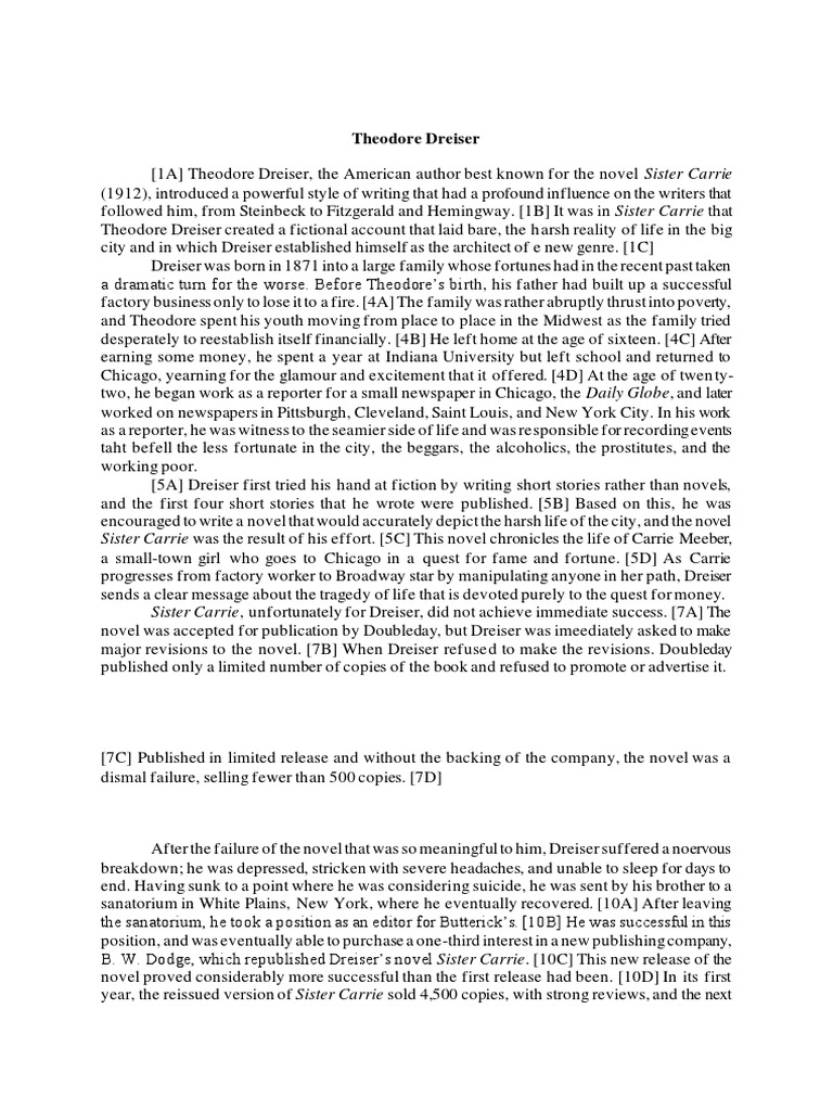 Theodore Dreiser Answer Key | PDF | Sister Carrie