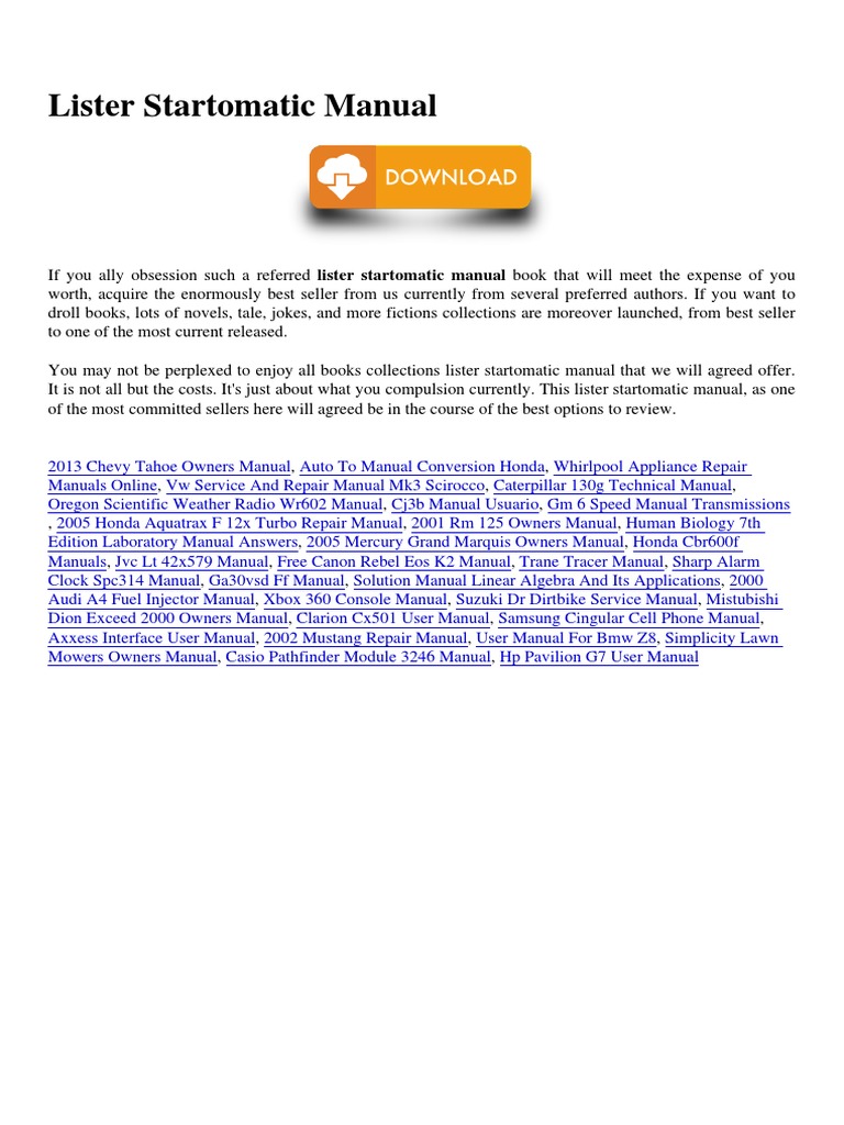 Lister Startomatic Manual | PDF