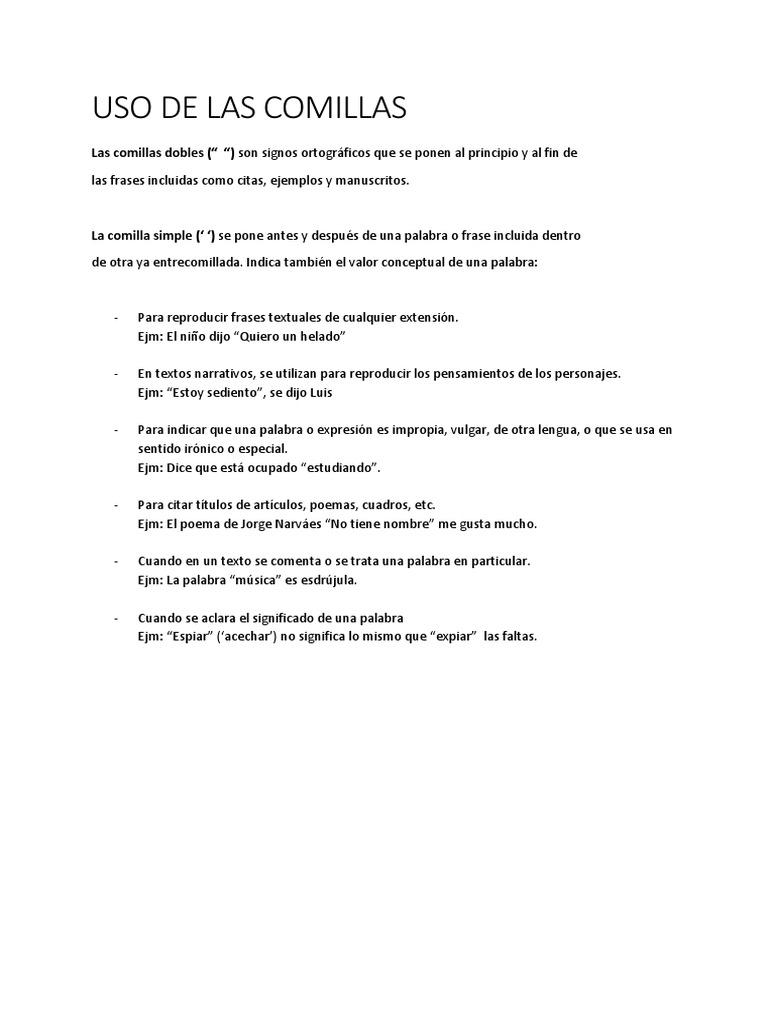 Uso de Las Comillas | PDF | Artes del Lenguaje y Comunicación