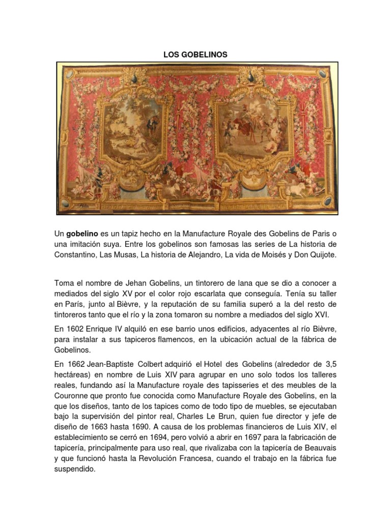 Qué Son Los Gobelinos Y Su Historia Pdf Obras De Arte