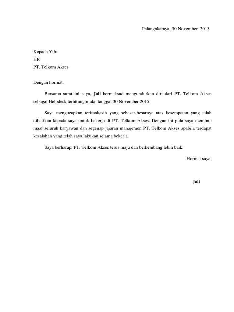 5 Contoh Surat Pengunduran Diri (Resign) Dari Tempat Kerja | PDF