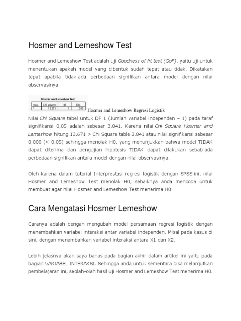 Uji Hosmer-Lemeshow dalam Regresi Logistik | PDF | Metode & Bahan Ajar