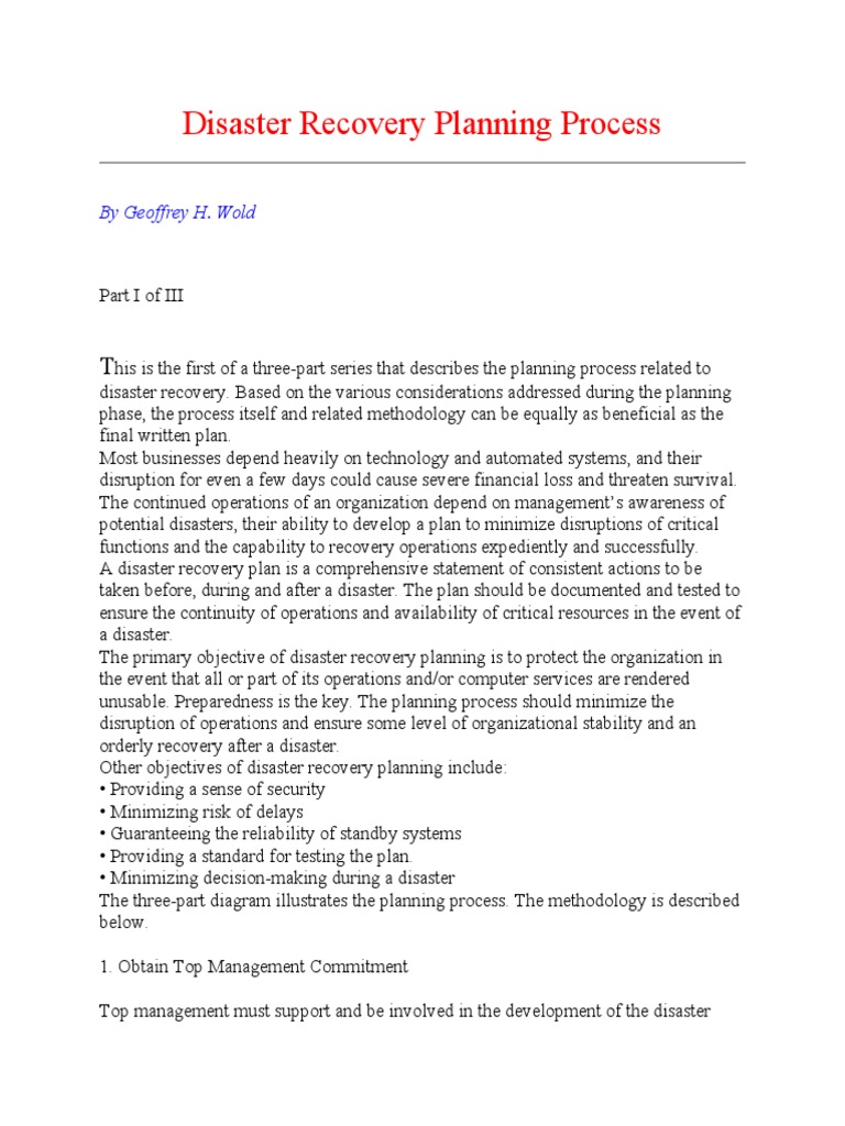 Disaster Recovery Planning Process: by Geoffrey H. Wold | PDF ...