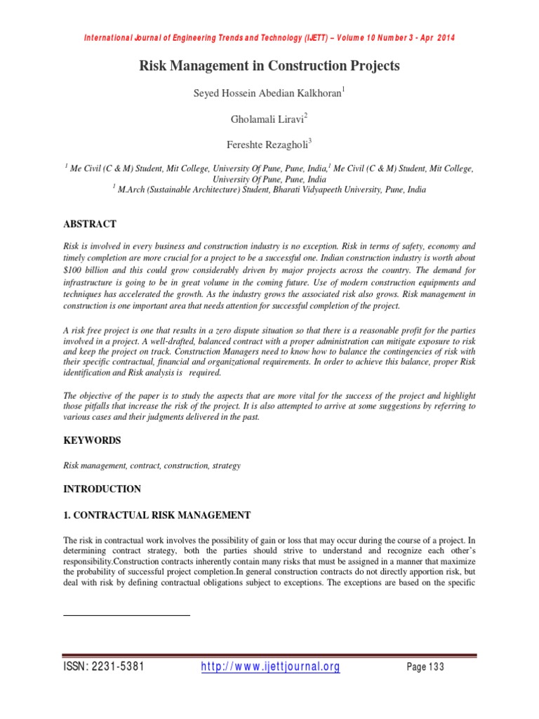 Risk Management in Construction Projects | PDF | Risk Management | Risk