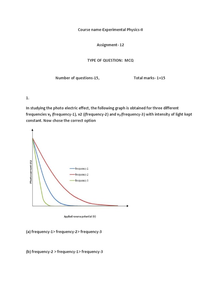 Assignment-12 and Solution | Download Free PDF | Photoelectric Effect | Electronvolt