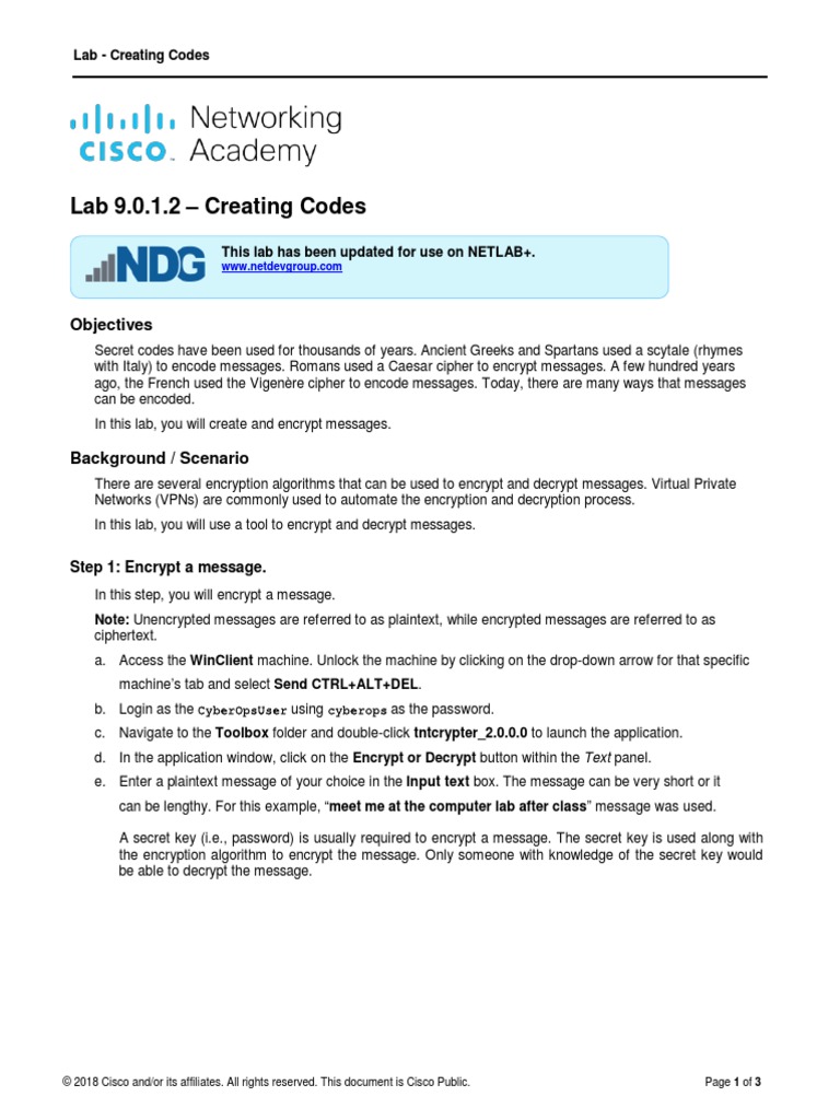 9.0.1.2 Lab Creating Codes | PDF | Cryptography | Encryption