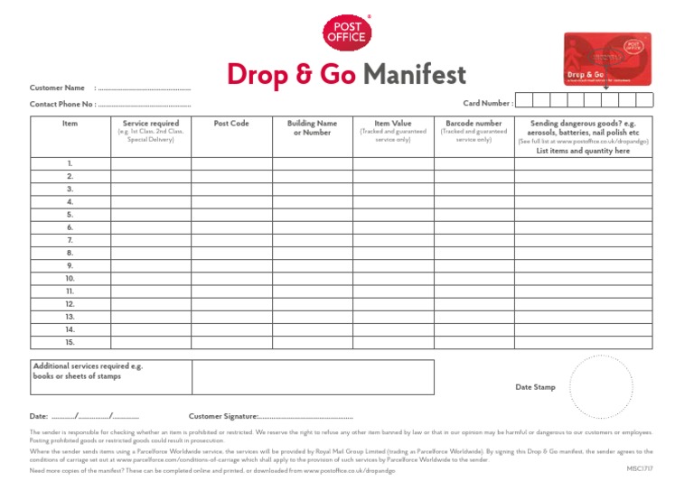 Drop and Go Manifest PDF | PDF | Mail | Public Services