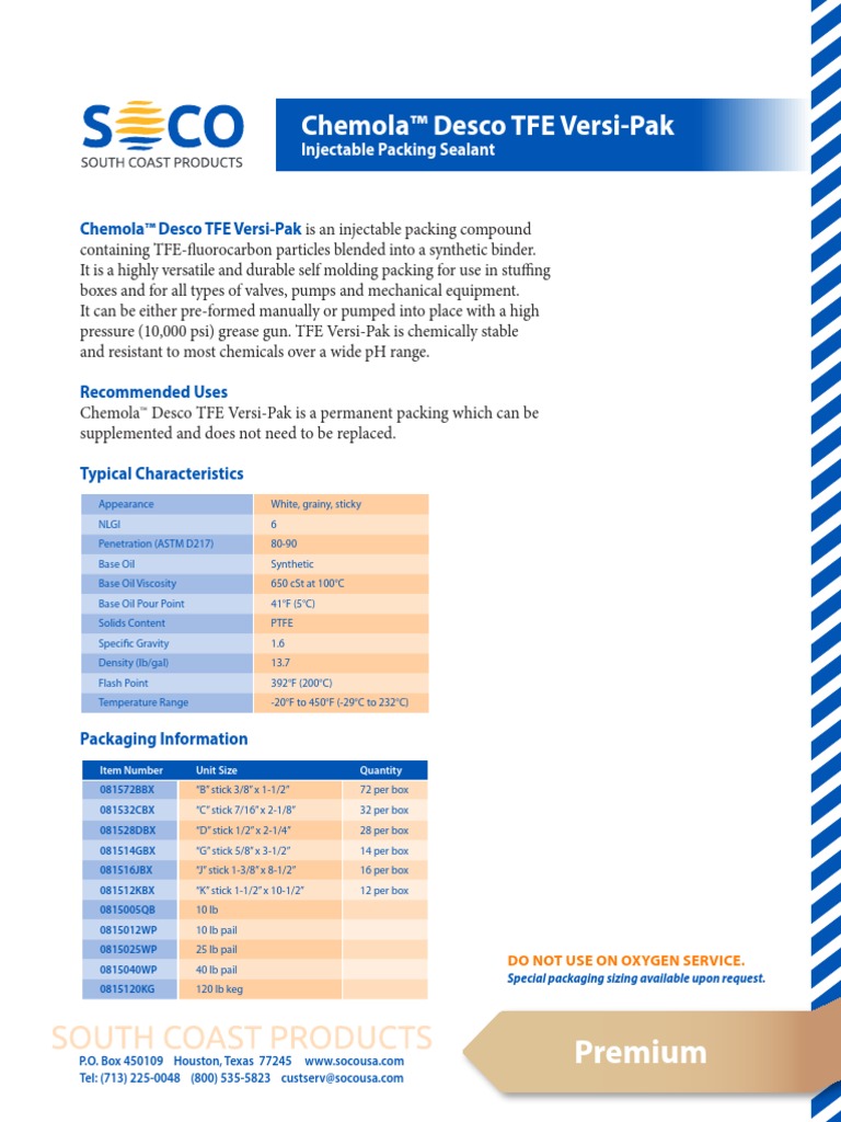 Chemola Desco TFE Versi-Pak | PDF | Liquids | Chemistry