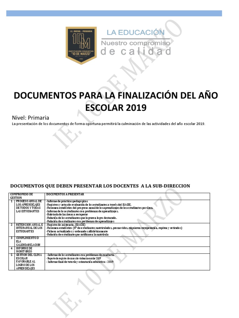 Documentos para La Finalizacion Del Año Escolar 2019 | PDF | Evaluación ...
