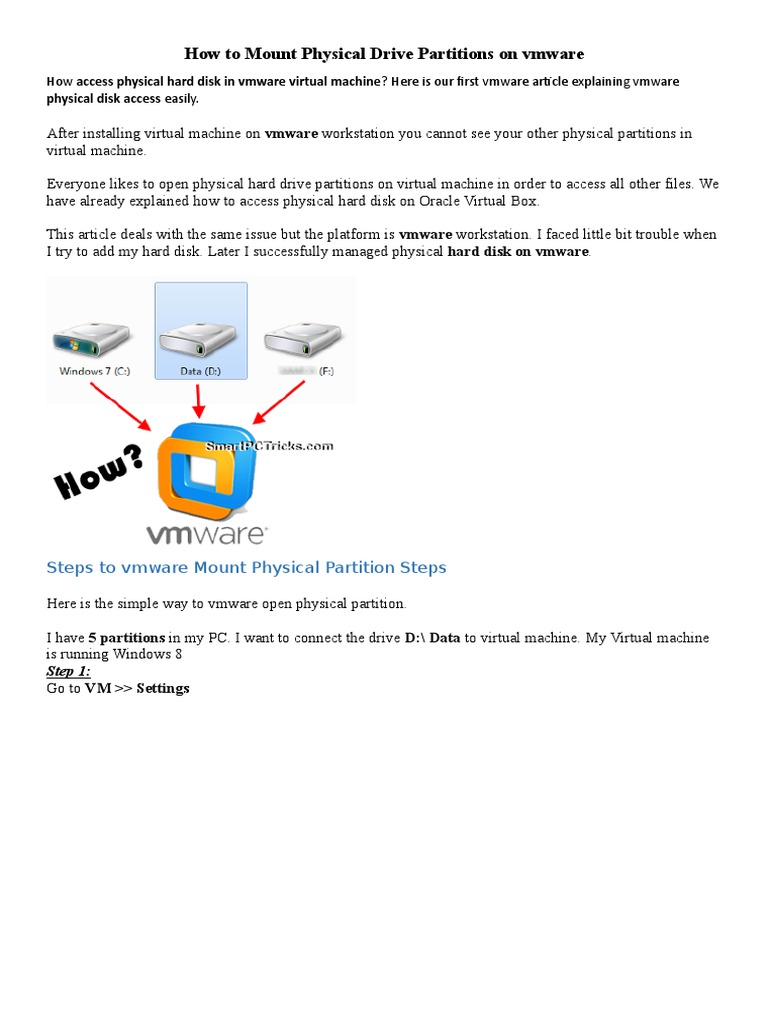 How To Mount Physical Drive Partitions On Vmware | PDF
