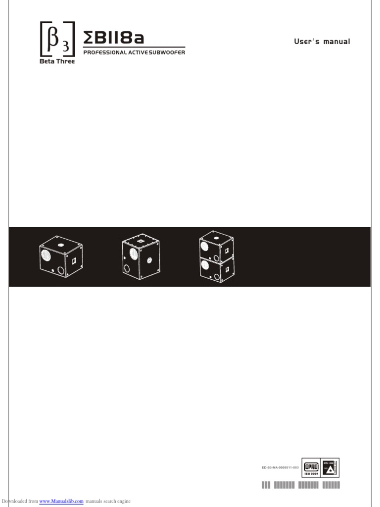 Beta Three B118A Subwoofer Manual | PDF | Loudspeaker | Audio Electronics