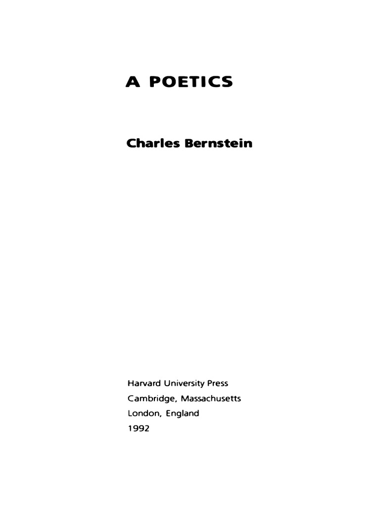 Charles Bernstein A Poetics PDF | PDF | Multiculturalism | Poetry