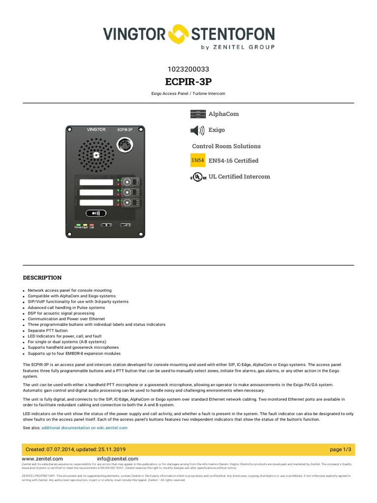 Zenitel ECPIR 3P 1023200033 | PDF | Session Initiation Protocol ...