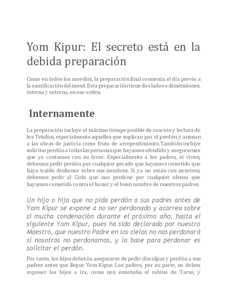 El Secreto Del Yom Kippur Pdf Perdón Rápido