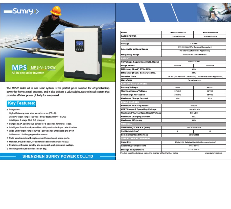 MPS-V Series Solar Inverter Overview | PDF | Battery Charger | Power ...
