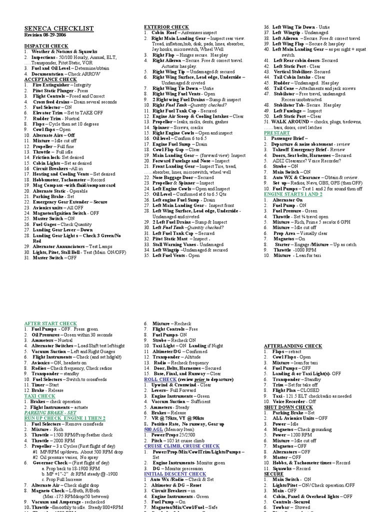 Seneca Checklist | Download Free PDF | Empennage | Flight Control Surfaces