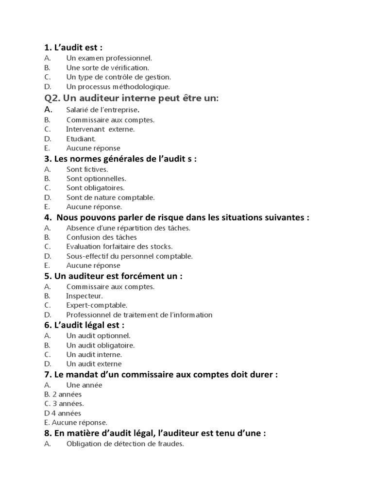 QCM Daudit PDF | PDF | Contrôle interne | Audit