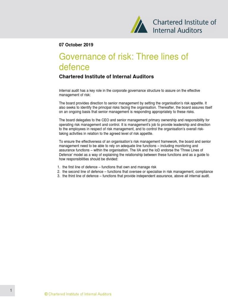 Governance of Risk - Three Lines of Defence | PDF | Internal Audit ...