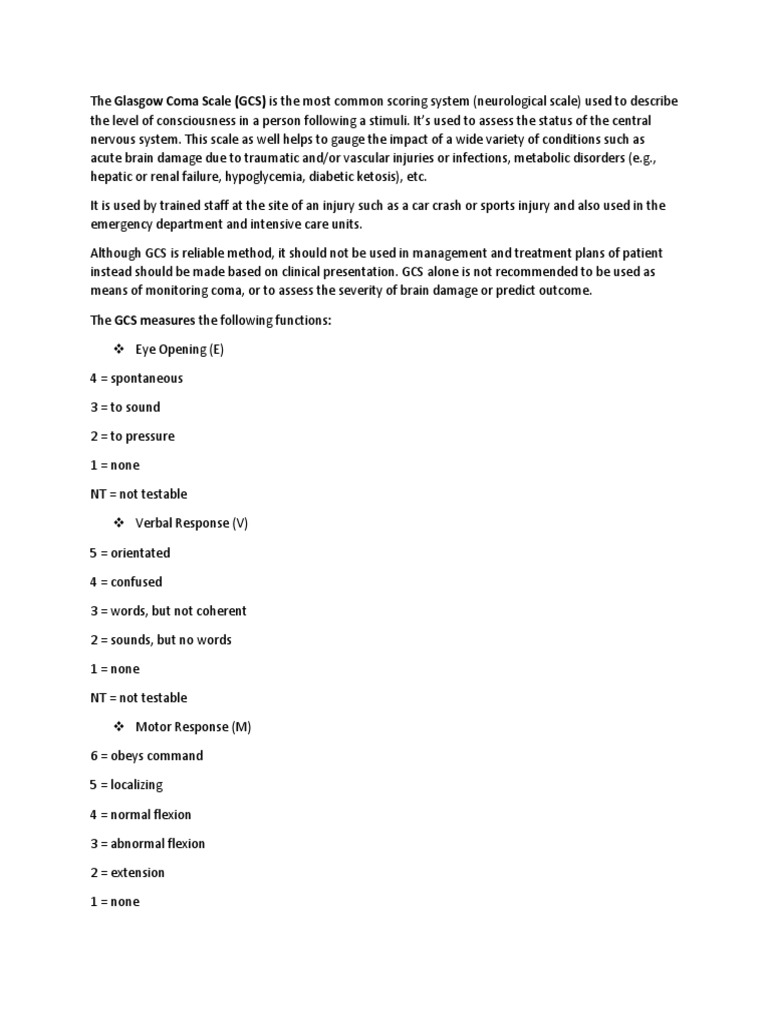 Glasgow Coma Scale | PDF | Coma | Neuroscience