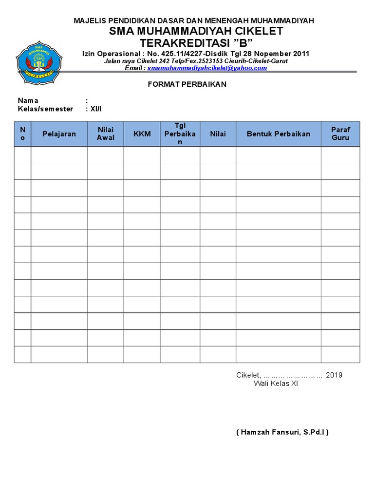 Format Perbaikan Nilai | PDF