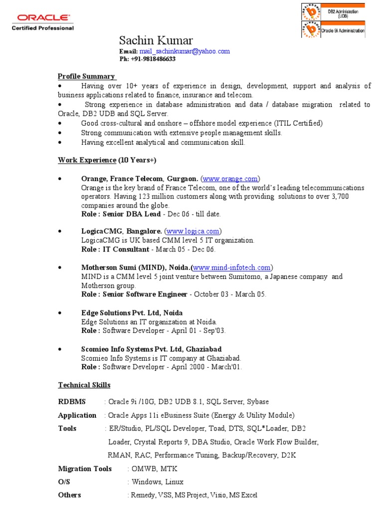 Sachin Kumar | PDF | Oracle Database | Ibm Db2