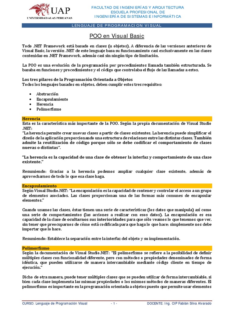 POO en Visual Basic PDF | PDF | Objeto (informática) | Programación orientada a objetos