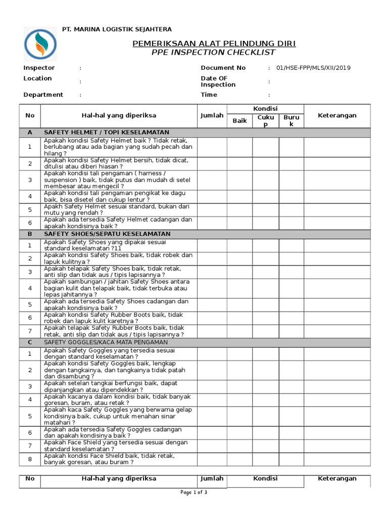 PPE Inspection Checklist | PDF