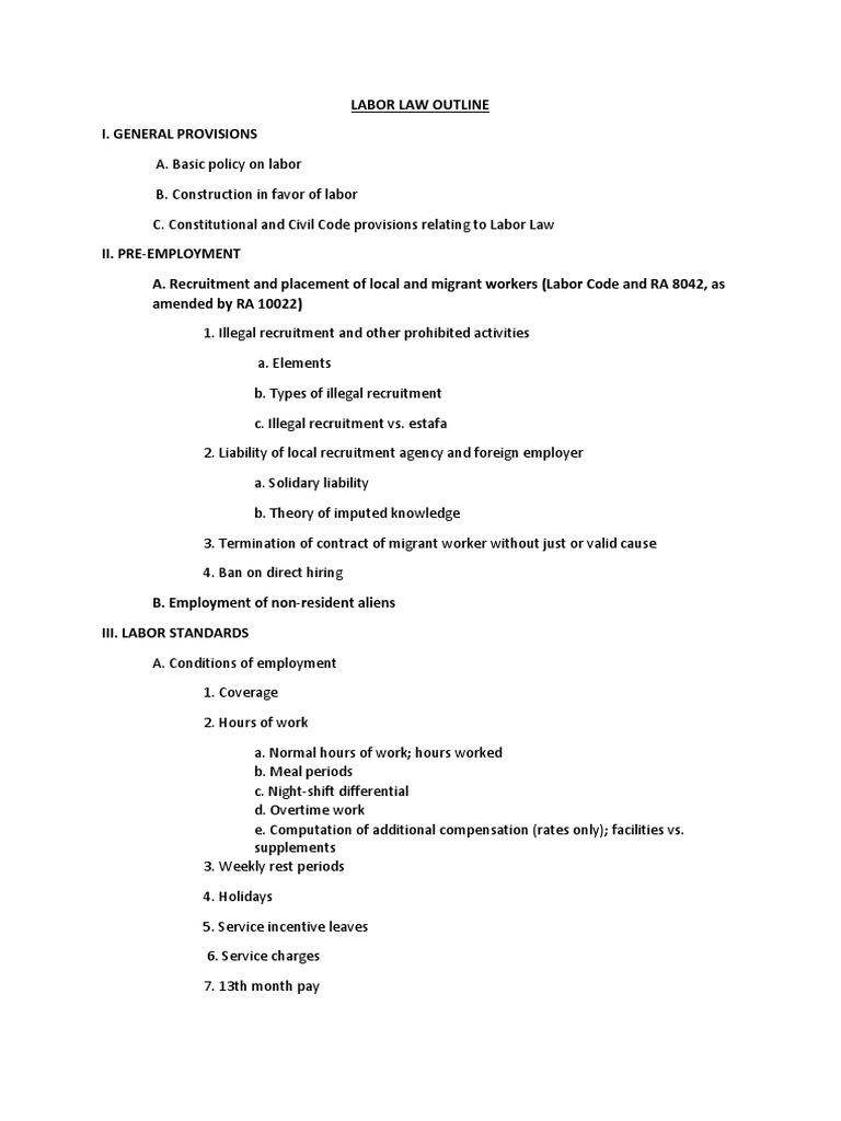 Labor Law Outline | PDF | Parental Leave | Employment
