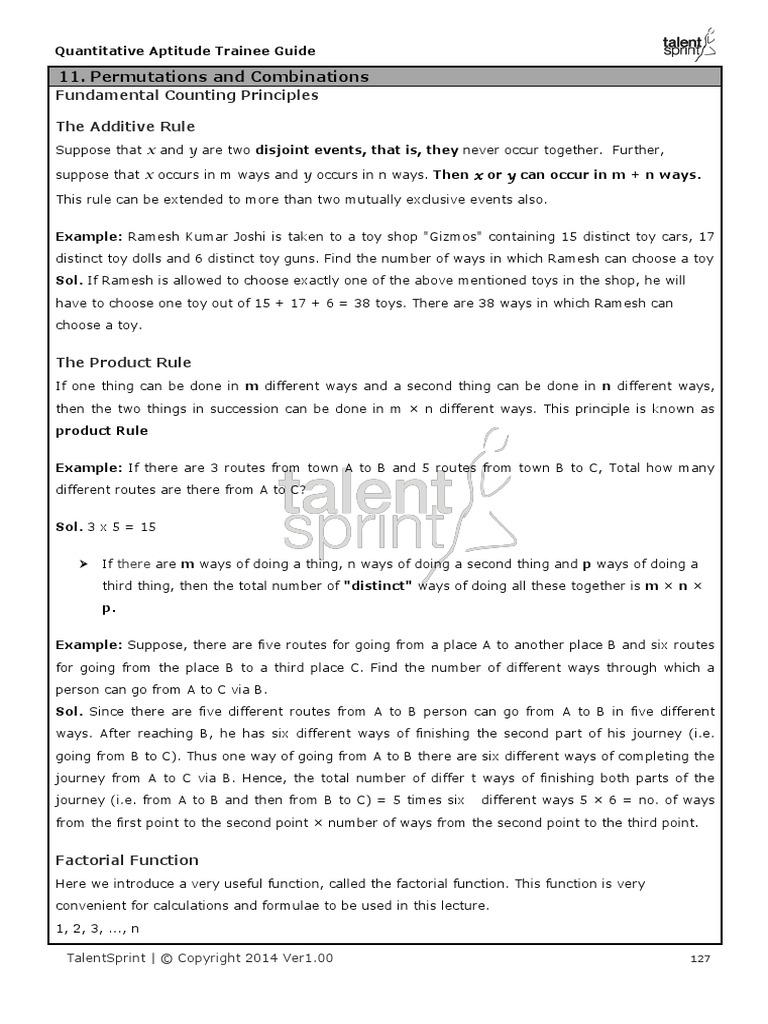 Permutations and Combinations Class Note | PDF | Permutation | Numbers