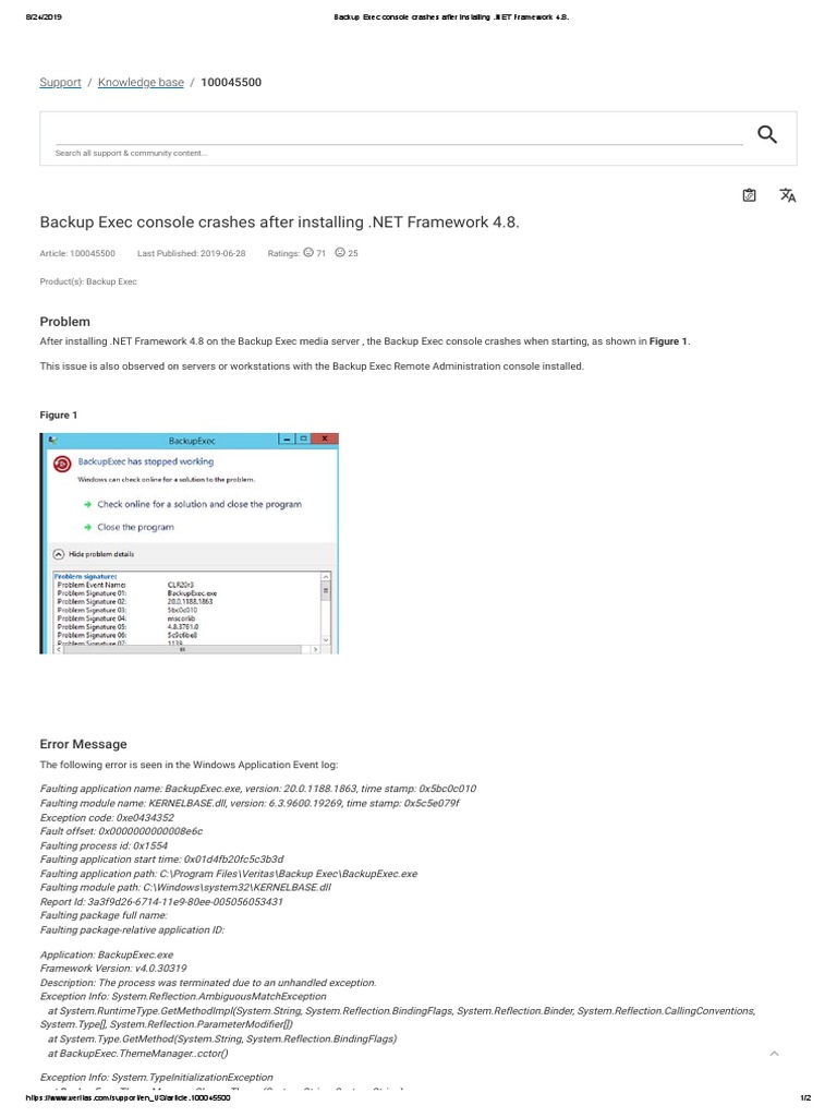Backup Exec Console Crashes After Installing Framework 4 8 Pdf