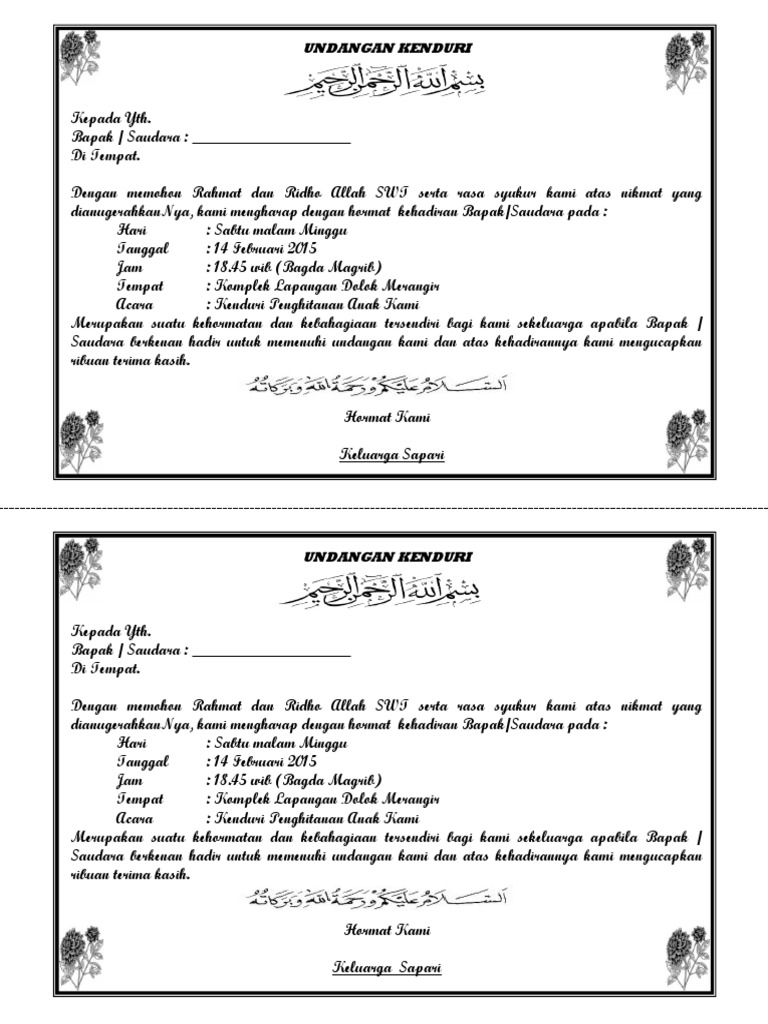 Contoh Undangan Kenduri | PDF