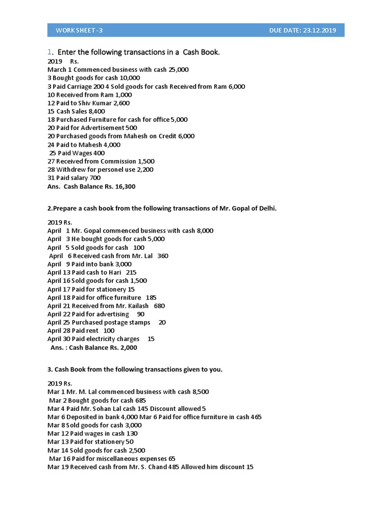 3-Work Sheet - Cash Account | PDF | Debits And Credits | Money