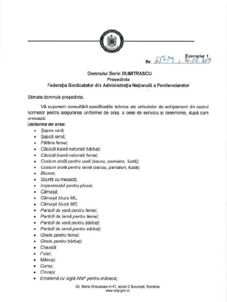 Adresa ANP consultare uniforme si echipament politia penitenciara