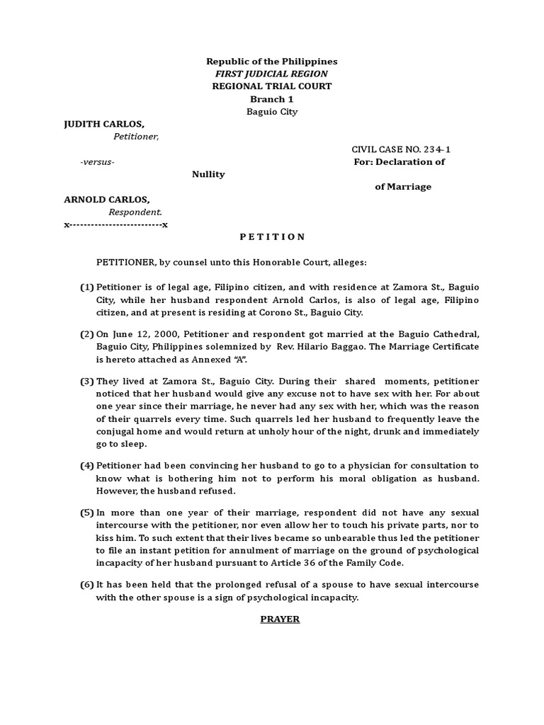 Declaration of Nullity of Marriage | PDF | Affidavit | Annulment