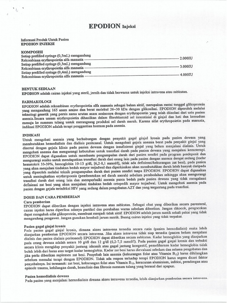 Epodion Cairan Injeksi 3000 IU - Epoetin Alfa - DKL1639000143B1 - 2017 ...