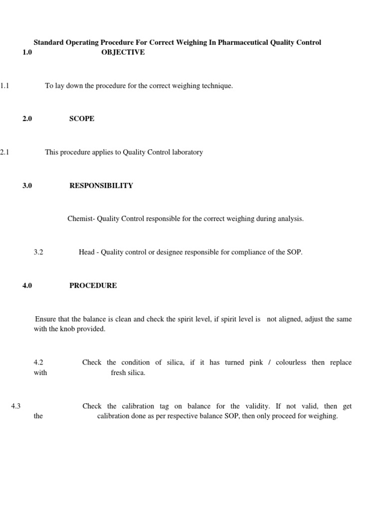Correct Weighing in Pharma Sop | PDF | Weight | Calibration