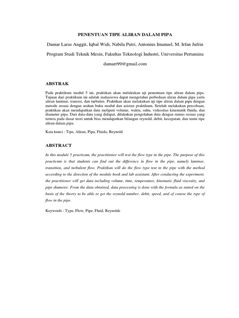 Penentuan Tipe Aliran Dalam Pipa | PDF