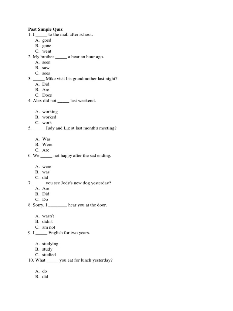 Past Simple Quiz | PDF