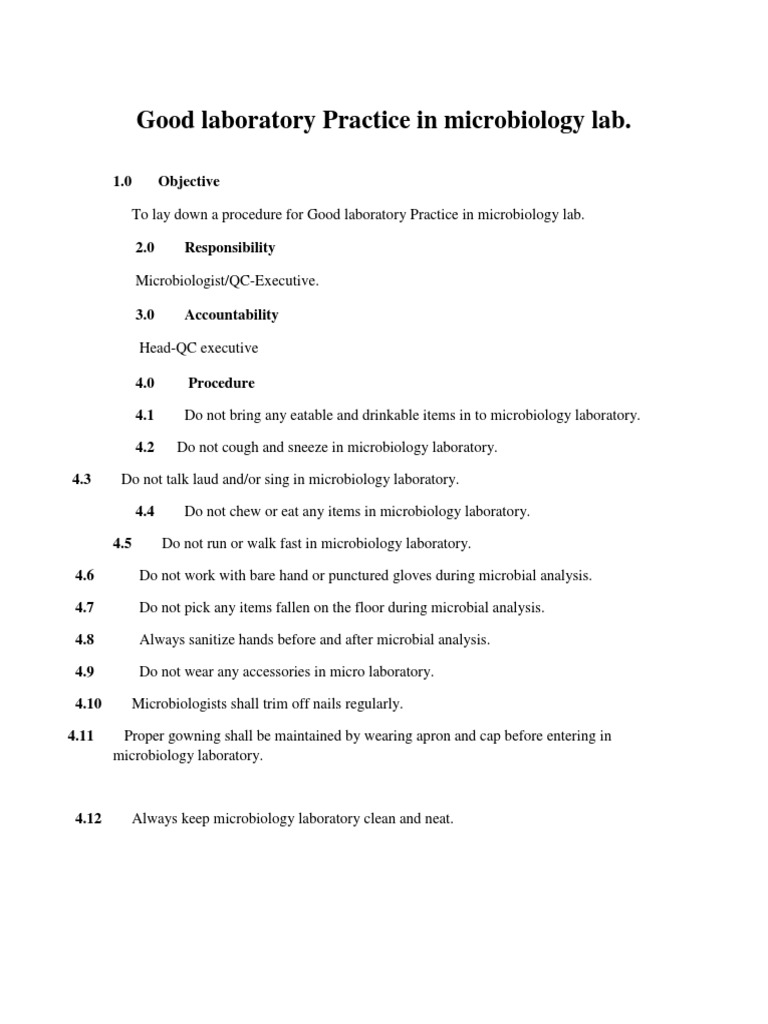 Good Laboratory Practice in Microbiology Lab | PDF