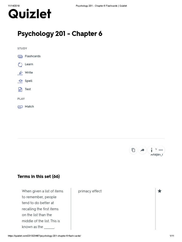Psychology 201 - Chapter 6 Flashcards: A Study Tool for Understanding Memory Concepts | PDF ...